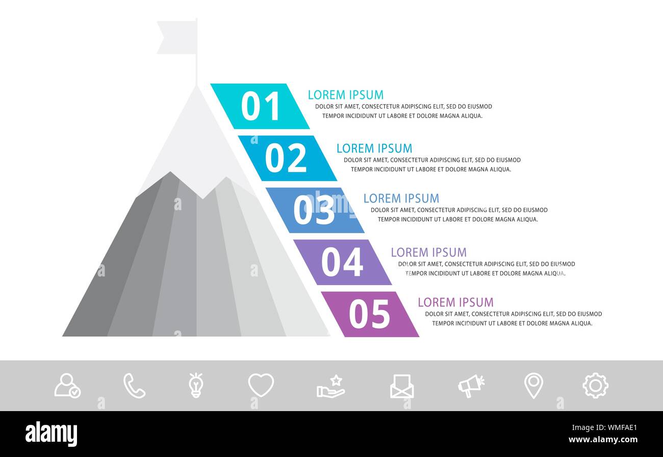 Vector infographic template with pyramid and mountain and five labels ...