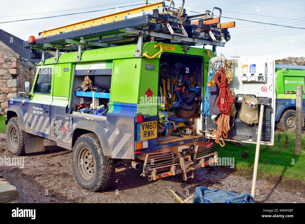 Scottish and Southern Energy vans packed with equipment in rural ...
