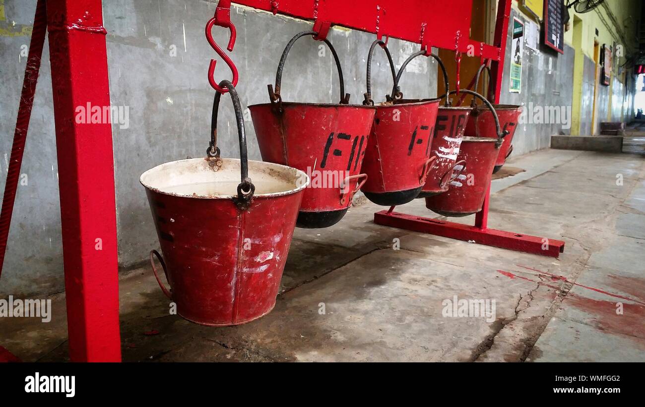 Row of buckets hi-res stock photography and images - Alamy