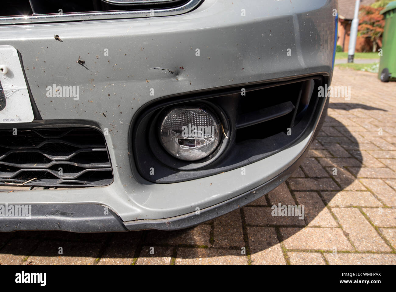 Front bumper car crash. Automobile accident. Damage to the front bumper ...