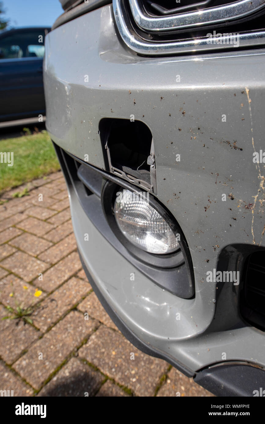 Front bumper car crash. Automobile accident. Damage to the front bumper ...