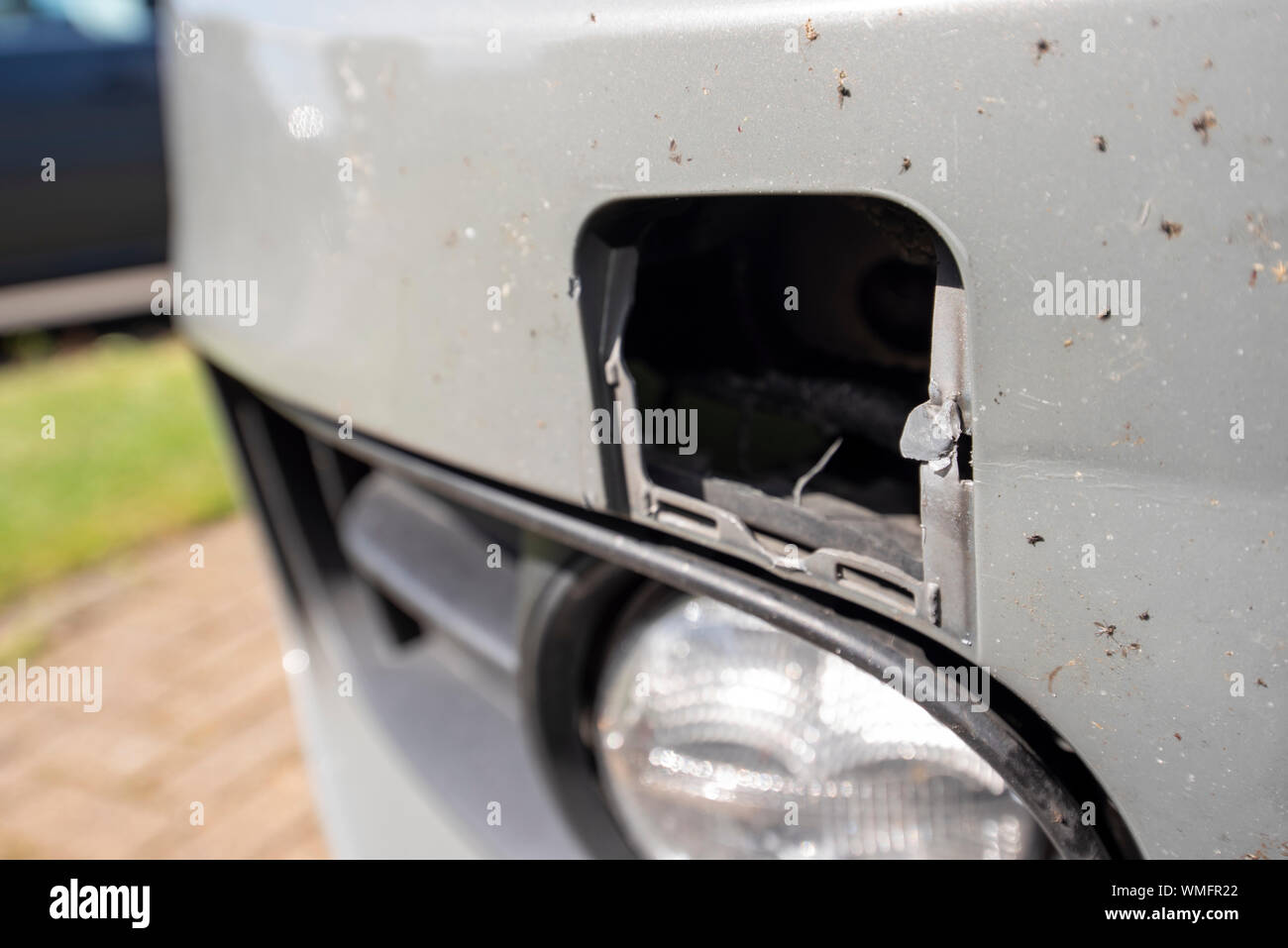 Front bumper car crash. Automobile accident. Damage to the front bumper ...