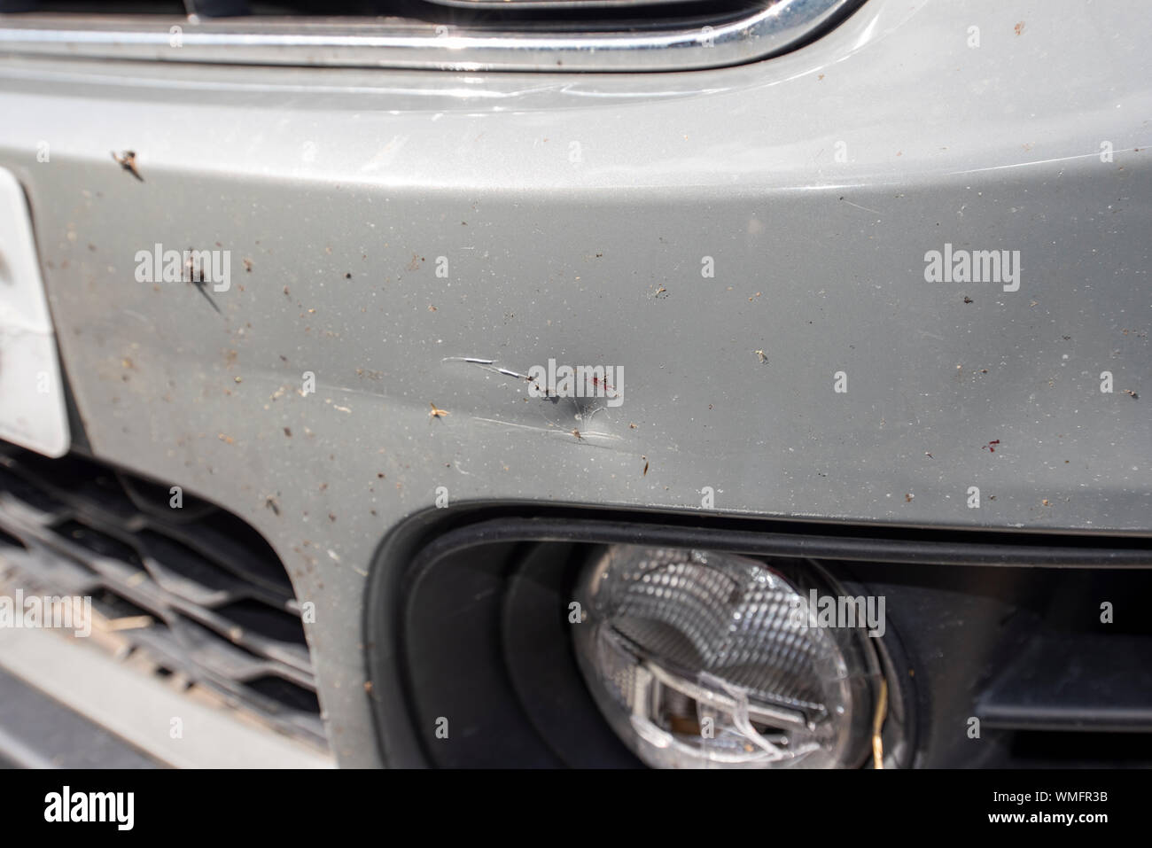 Front bumper car crash. Automobile accident. Damage to the front bumper ...