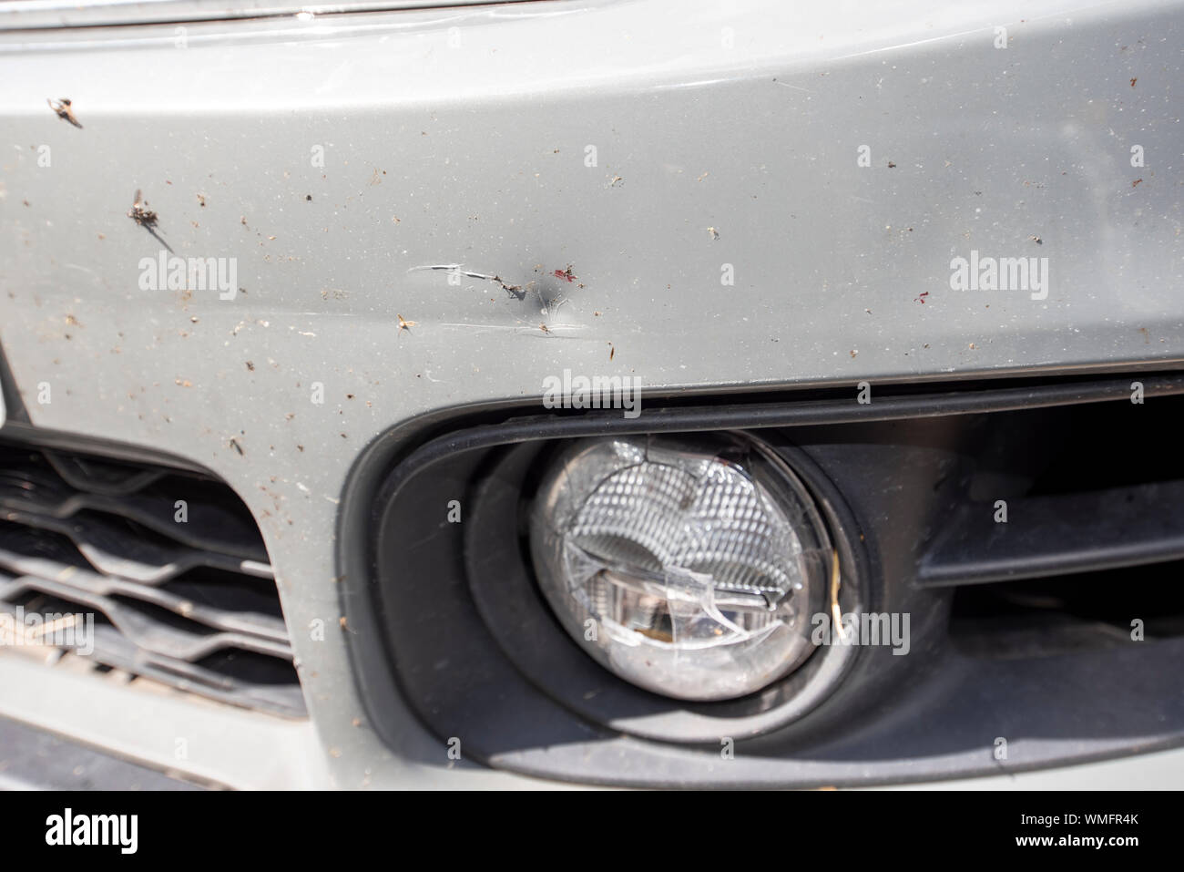 Front bumper car crash. Automobile accident. Damage to the front bumper ...