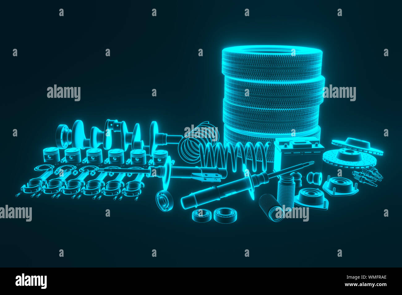 Auto parts, spare parts car on the grey background. Set with many new ...