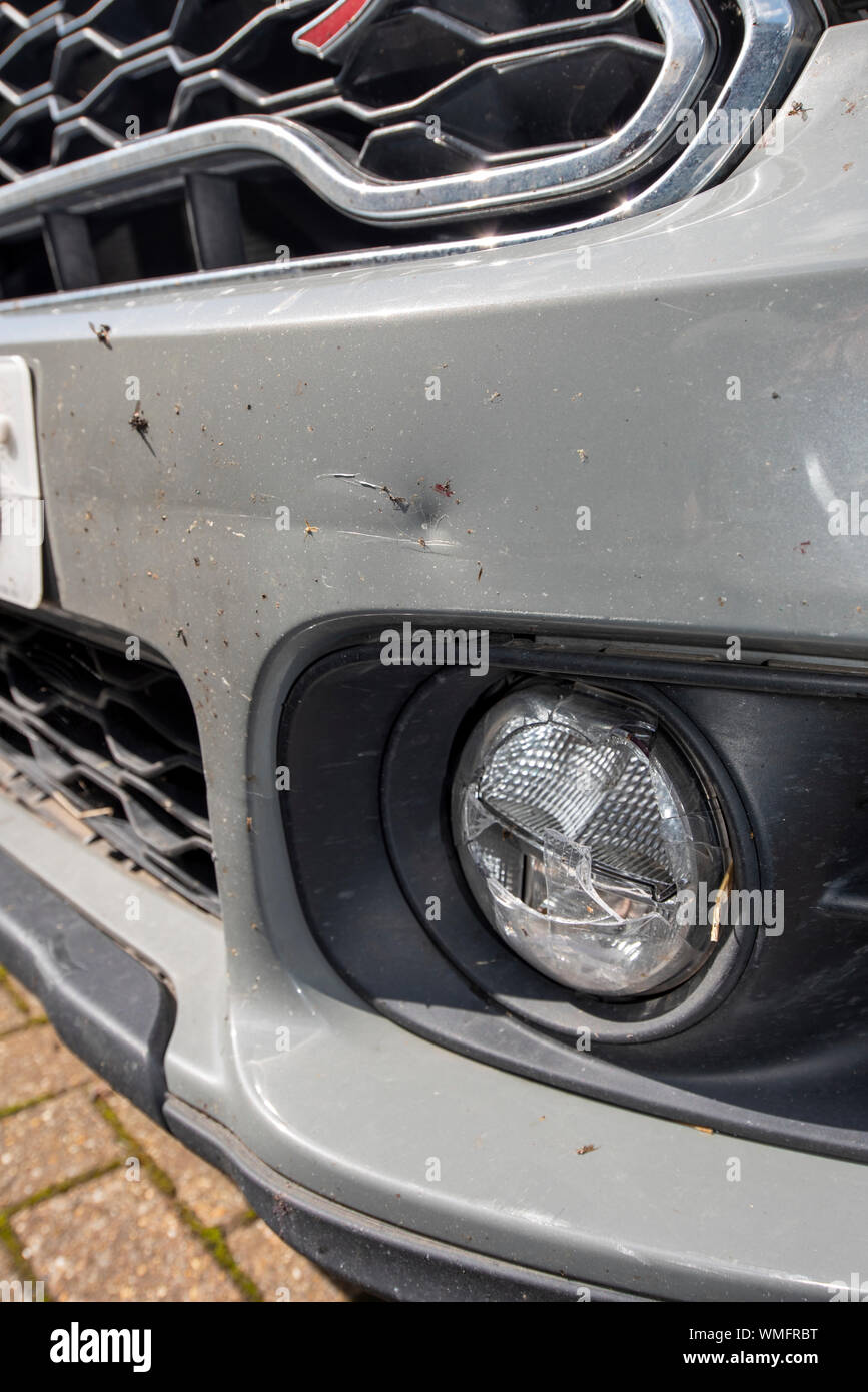 Front bumper car crash. Automobile accident. Damage to the front bumper ...