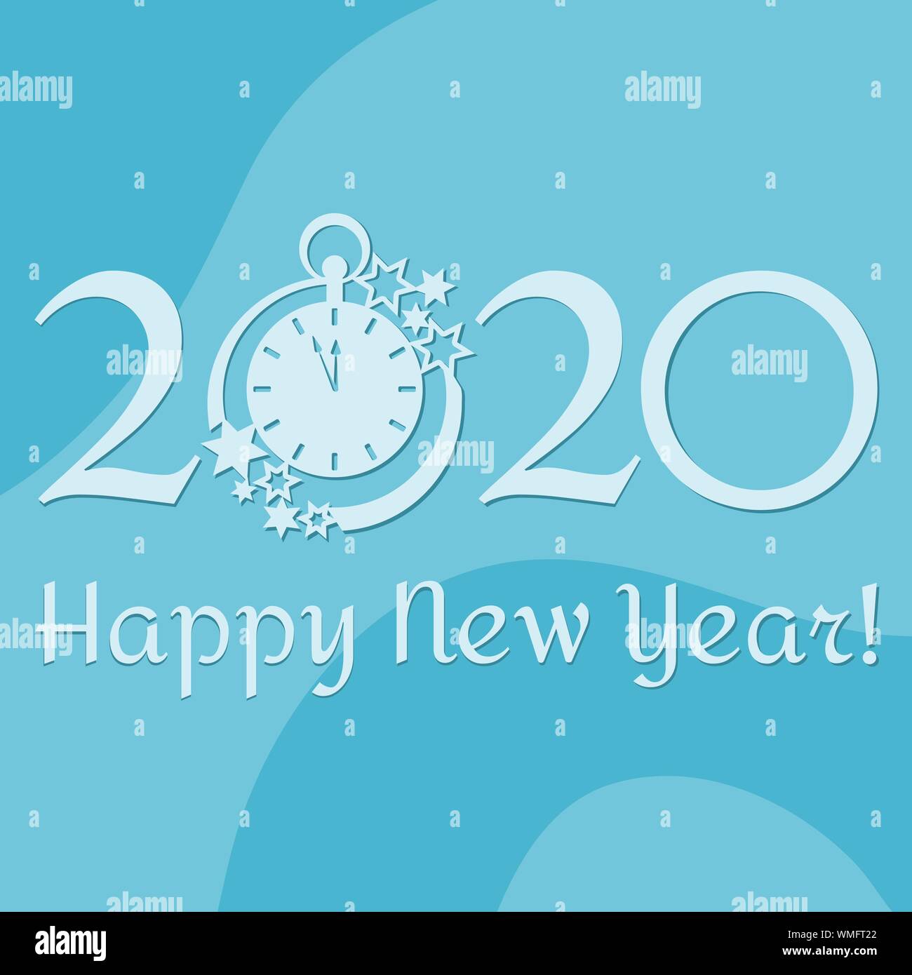 Happy new year. Vector illustration with 2020 year numbers, clock and ...