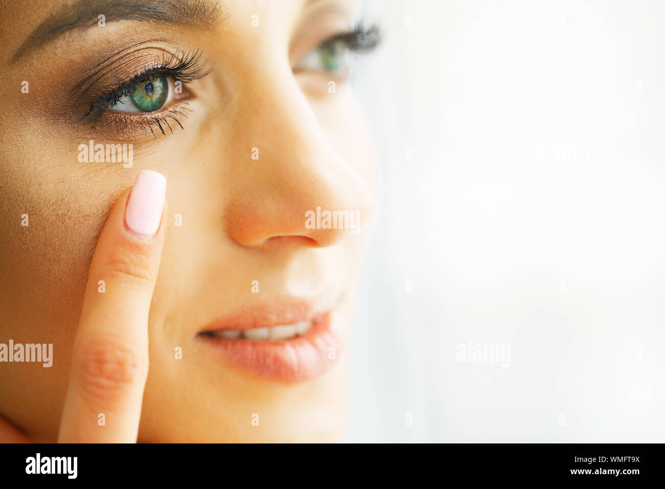 Vision Contact Lenses. Closeup With Beautiful Woman Face Stock Photo ...
