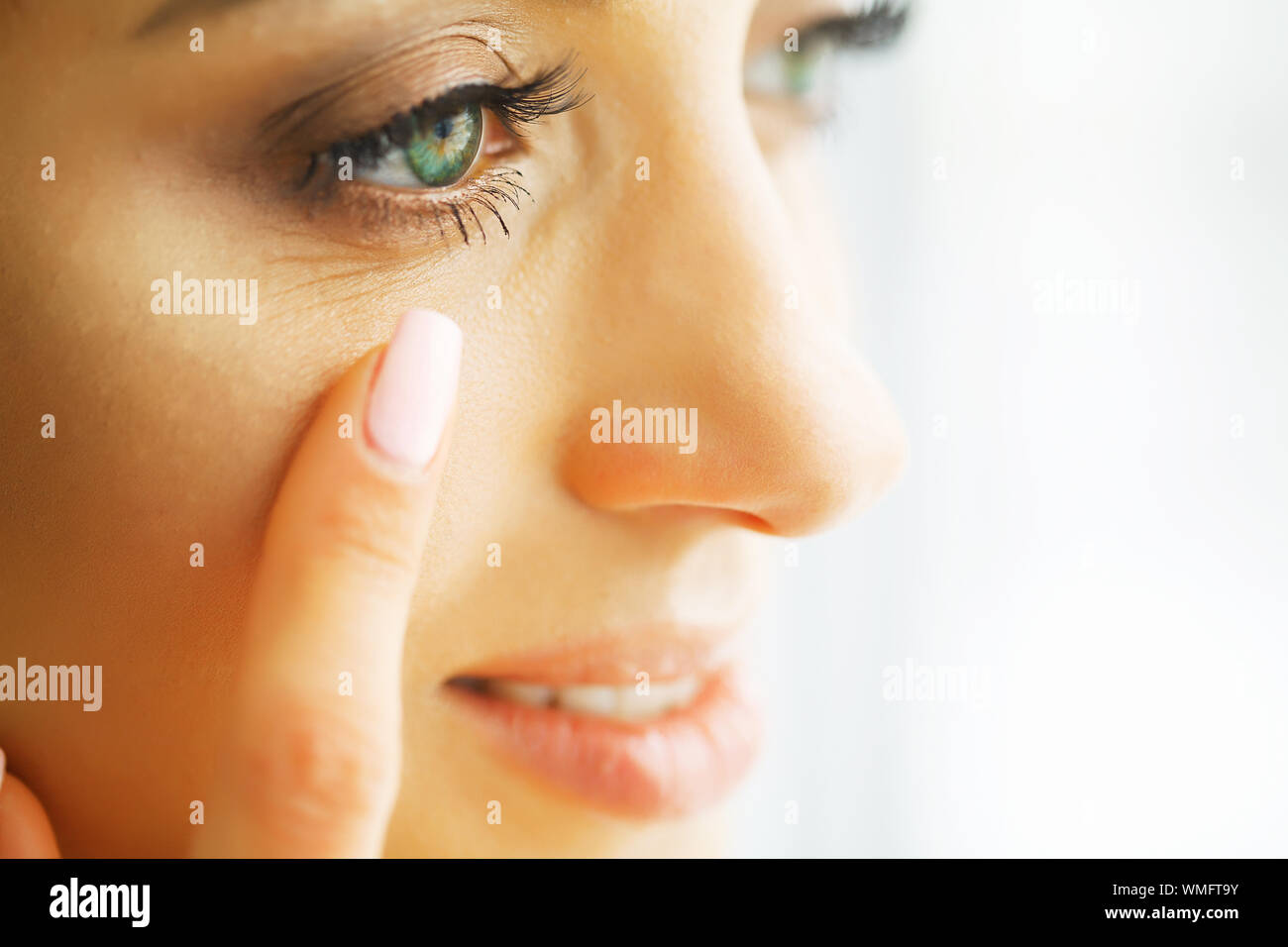 Vision Contact Lenses. Closeup With Beautiful Woman Face Stock Photo ...