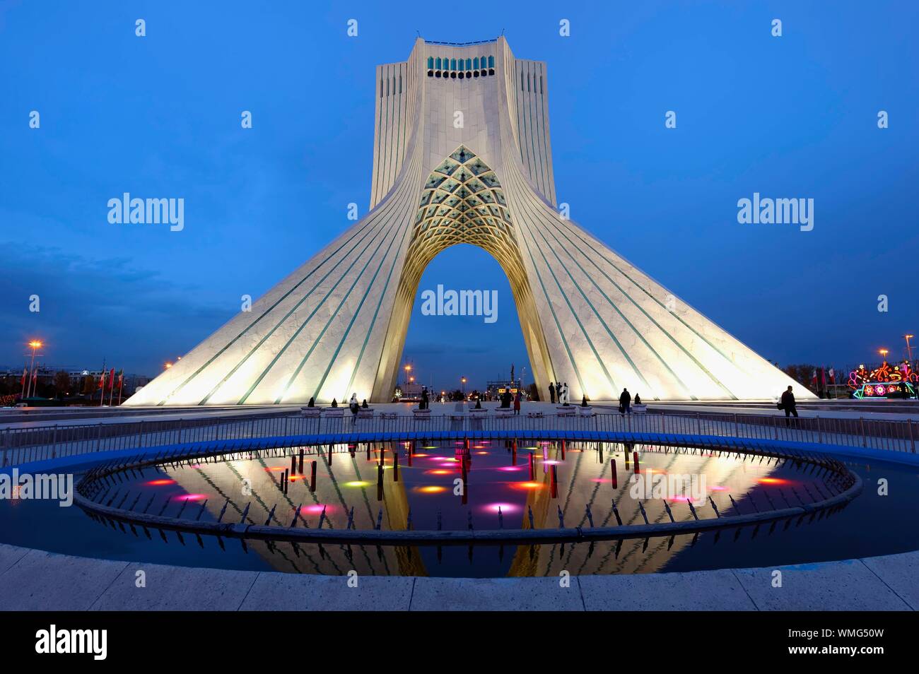 Illuminated Azadi Tower at blue hour, Tehran, Iran Stock Photo - Alamy