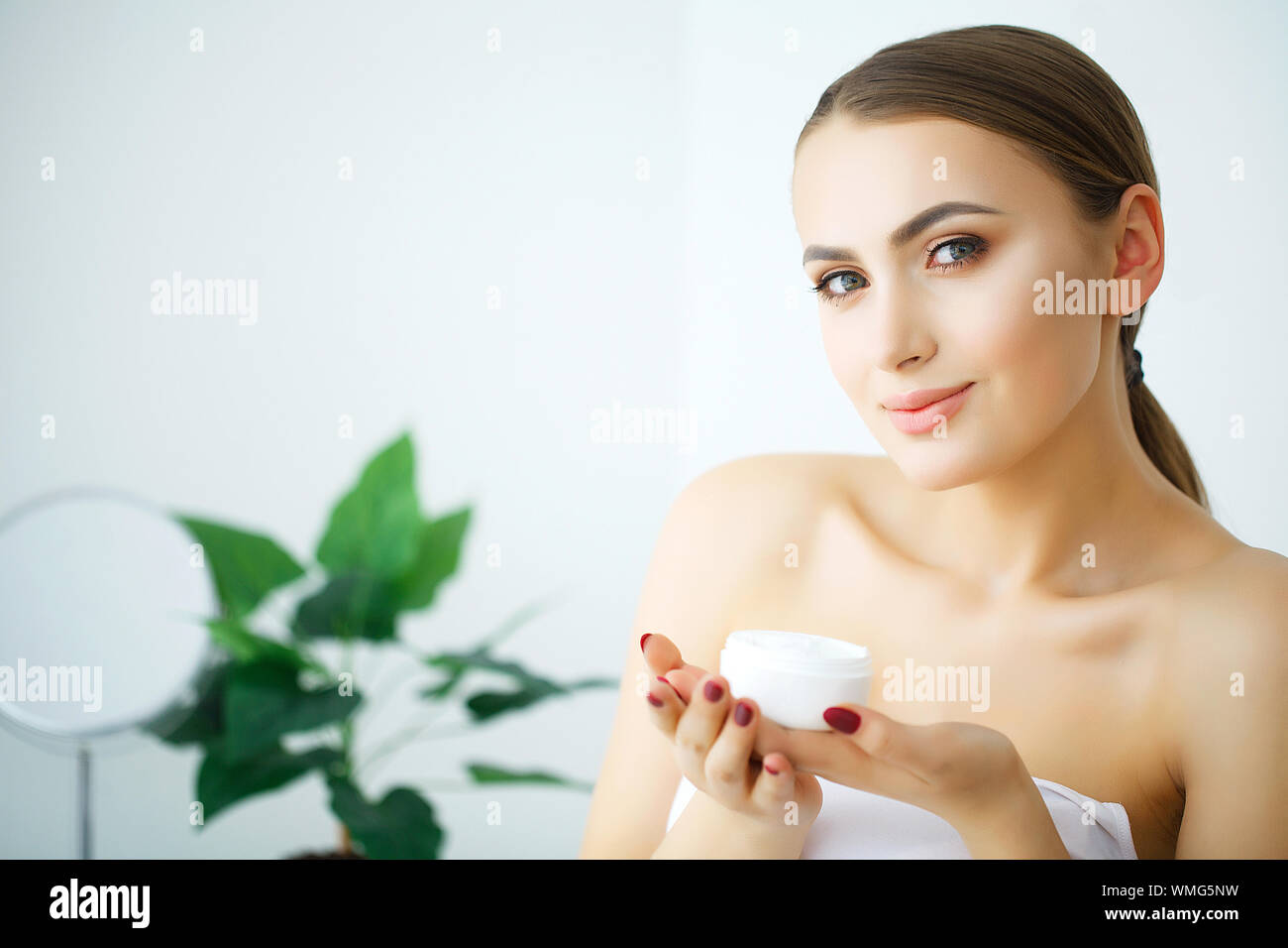 Beauty Youth Skin Care Concept - Close up Beautiful Caucasian Woman ...