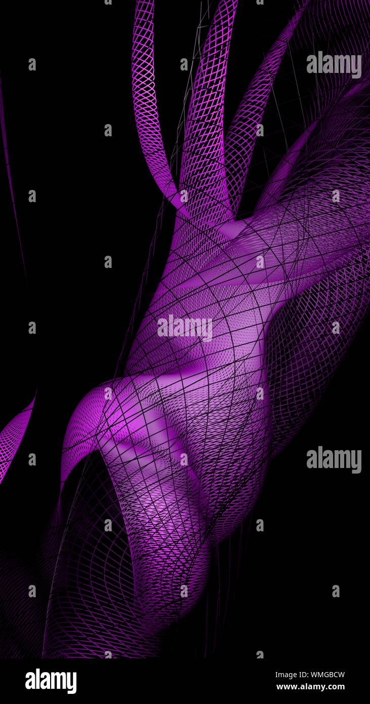 Abstrat purple grid shape on black background - 3D rendering ...