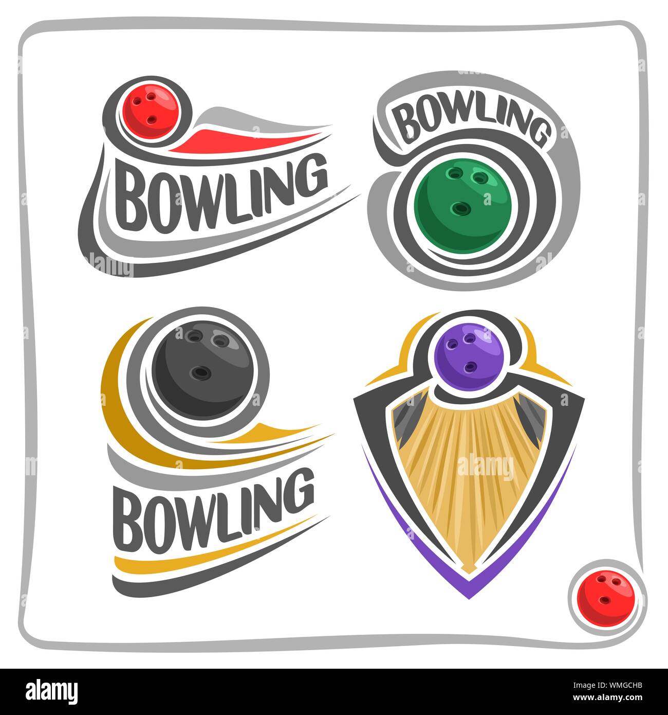 Vector abstract logo for Bowling, colorful balls throwing on lane ...