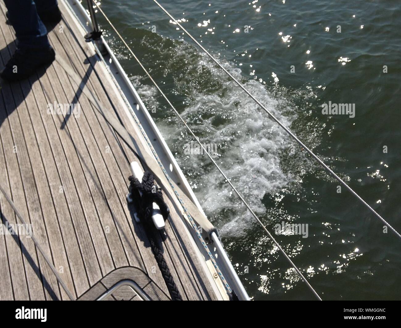 Boat Sailing On River Stock Photo - Alamy