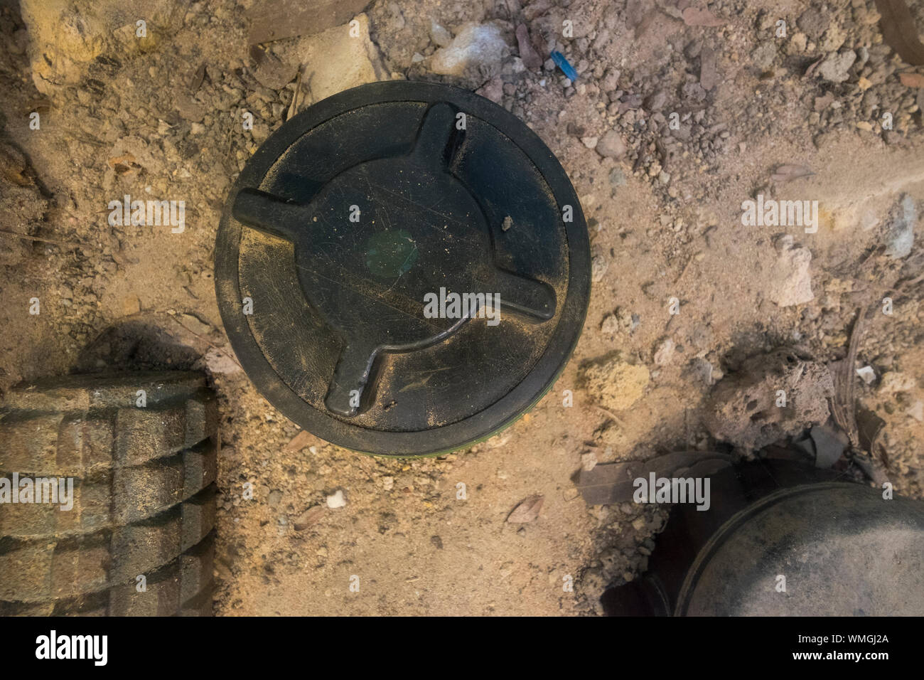 Closeup look at a landmine example at the Landmine museum in Siem Reap ...