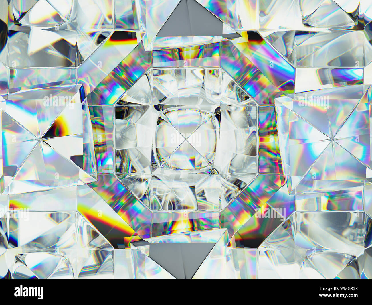 diamond structure extreme closeup and kaleidoscope. top view of round ...