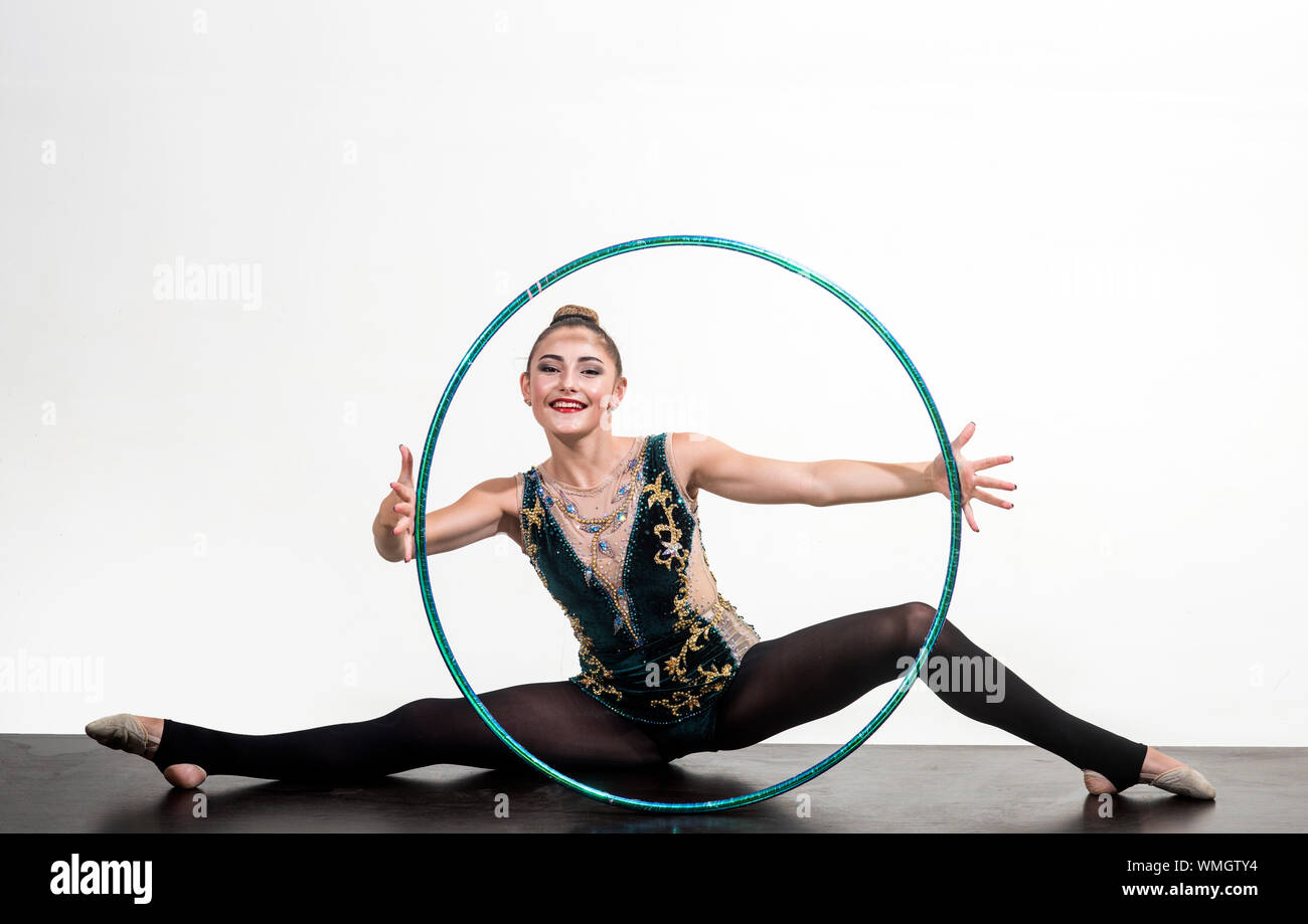 Fitness and dieting of girl gymnast. fitness and gymnastics with girl ...