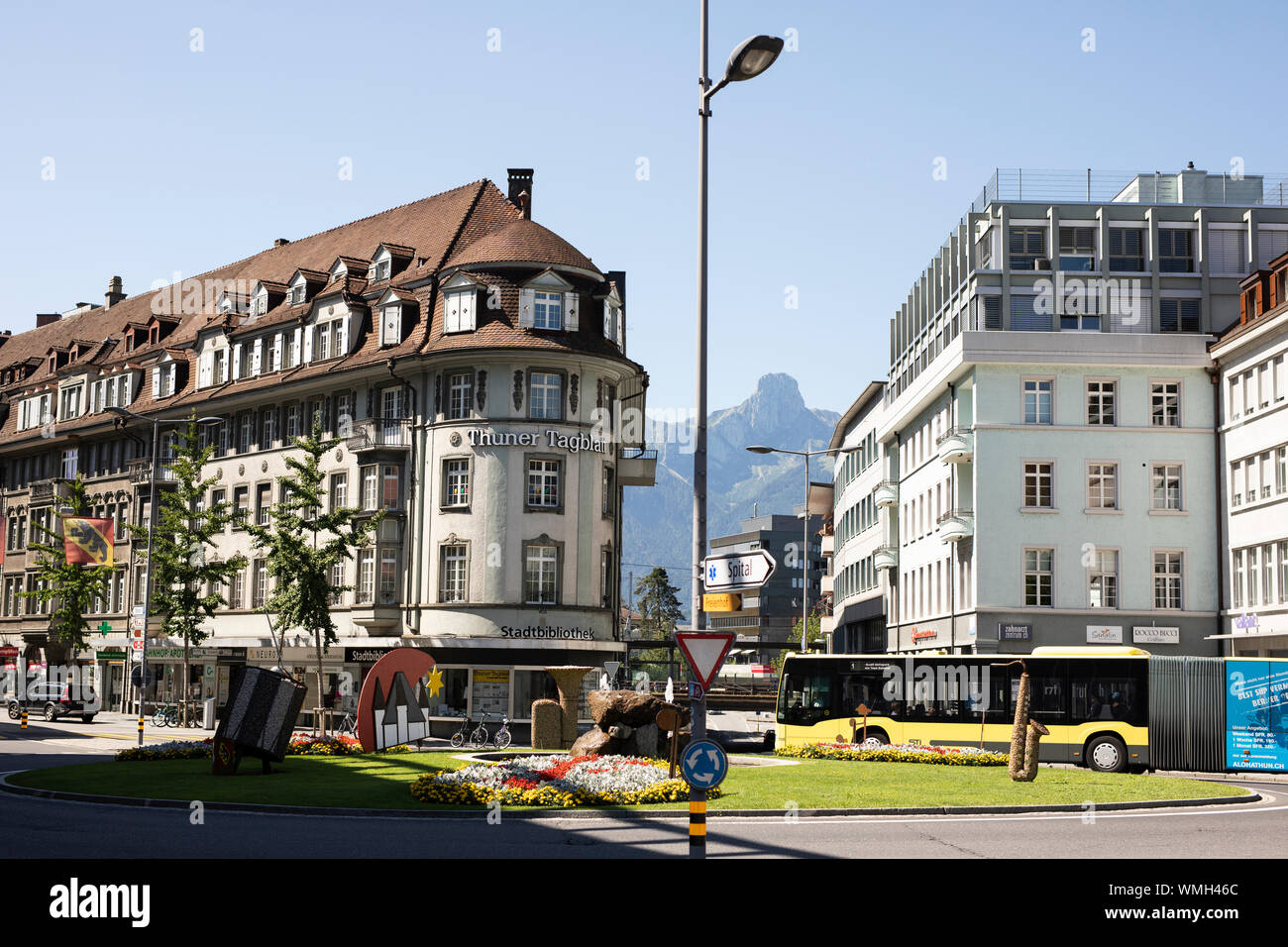 The Maulbeerkreisel traffic circle in front of the Thuner Tagblatt ...