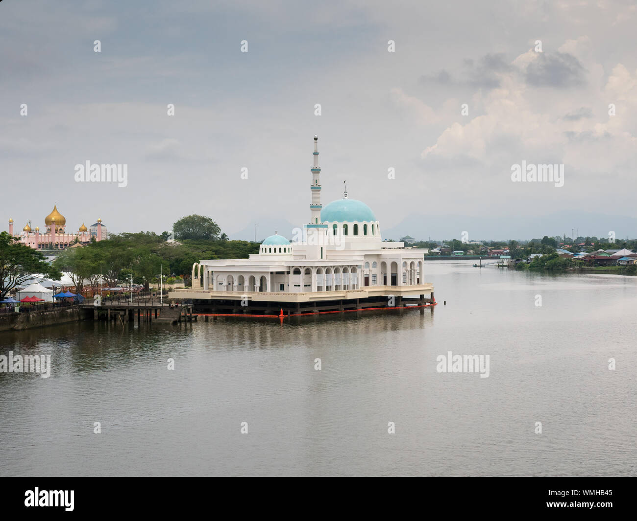Kuching Floating Mosque (Masjid India) with Kuching City Mosque (Masjid ...
