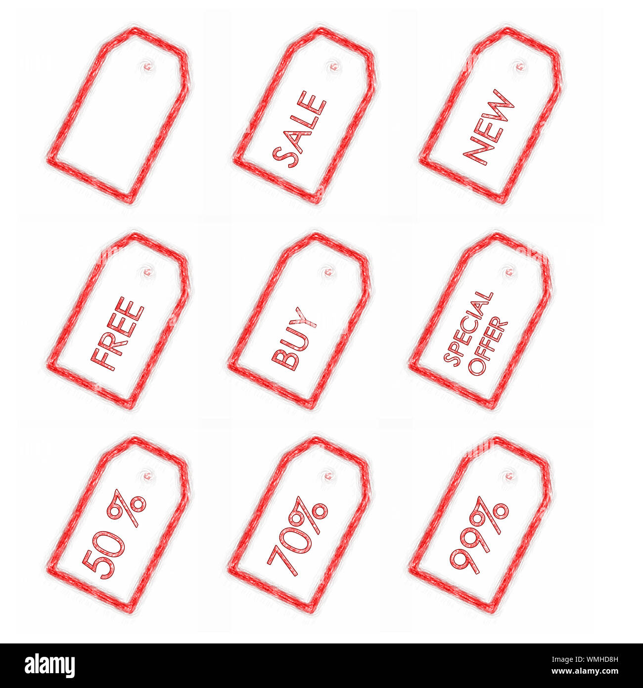Illustration of discount red tags on white background Stock Photo - Alamy