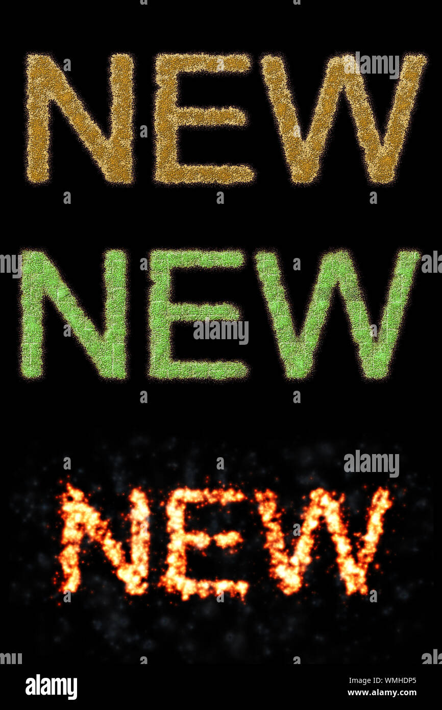 Abstract colorful new texts on black background Stock Photo - Alamy