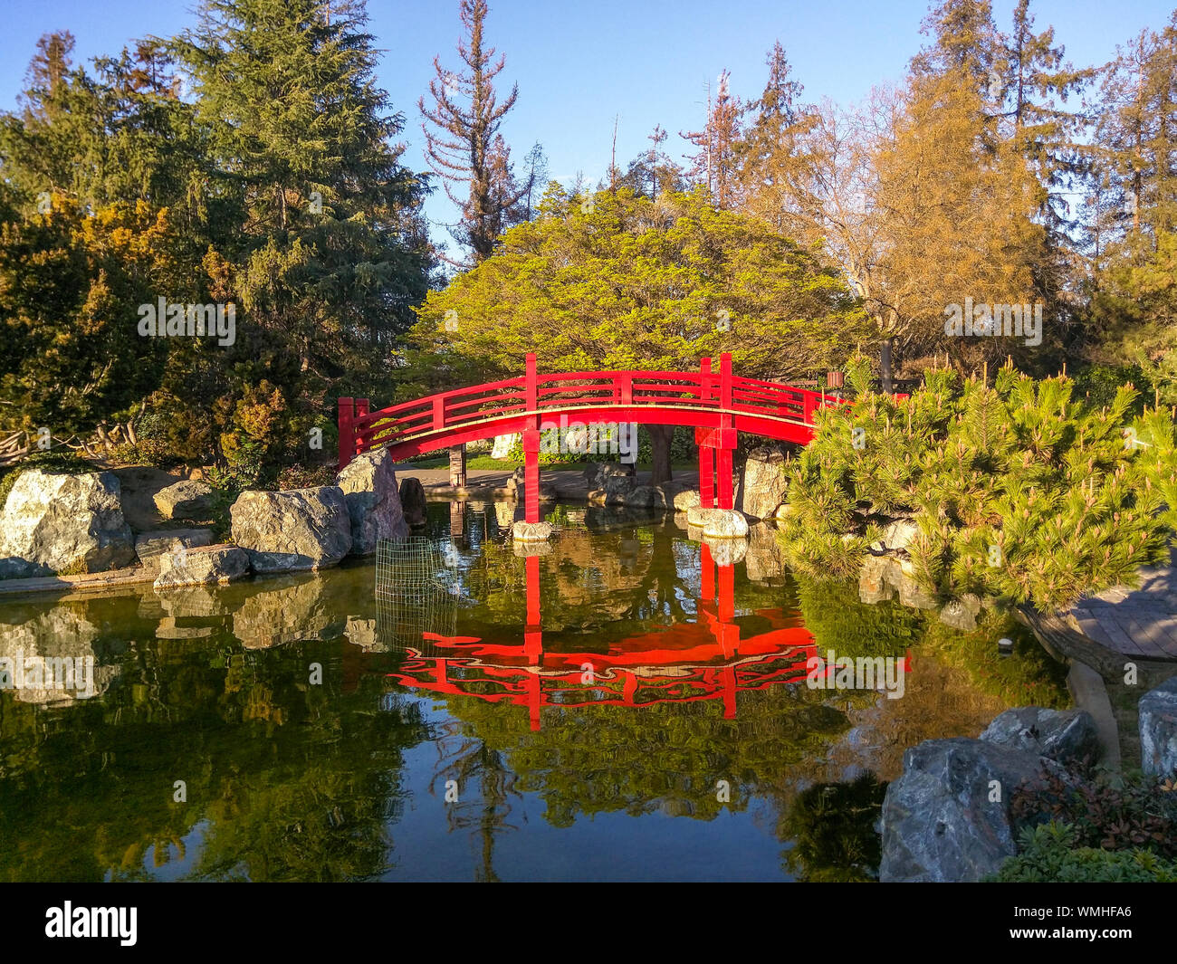 Red footbridge hi-res stock photography and images - Alamy