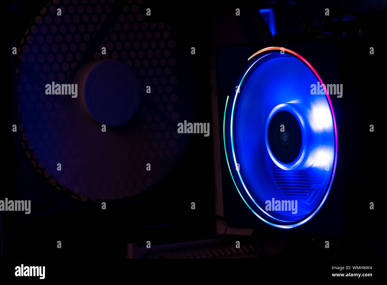 Cooler of processor with neon light. LED Light, CPU Cooler. Computer ...