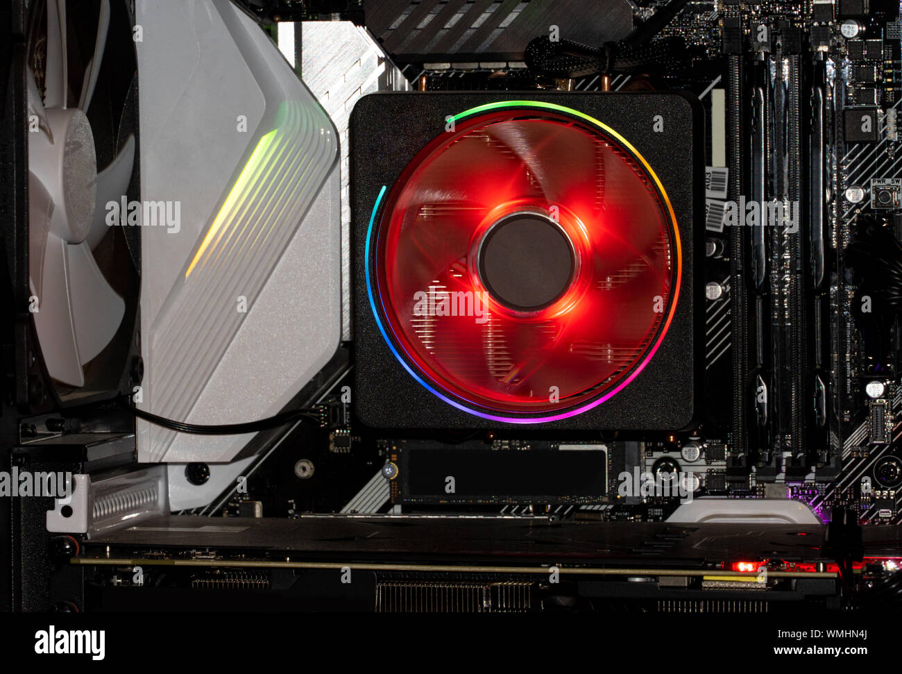 Cooler of processor with neon light. LED Light, CPU Cooler. Computer ...