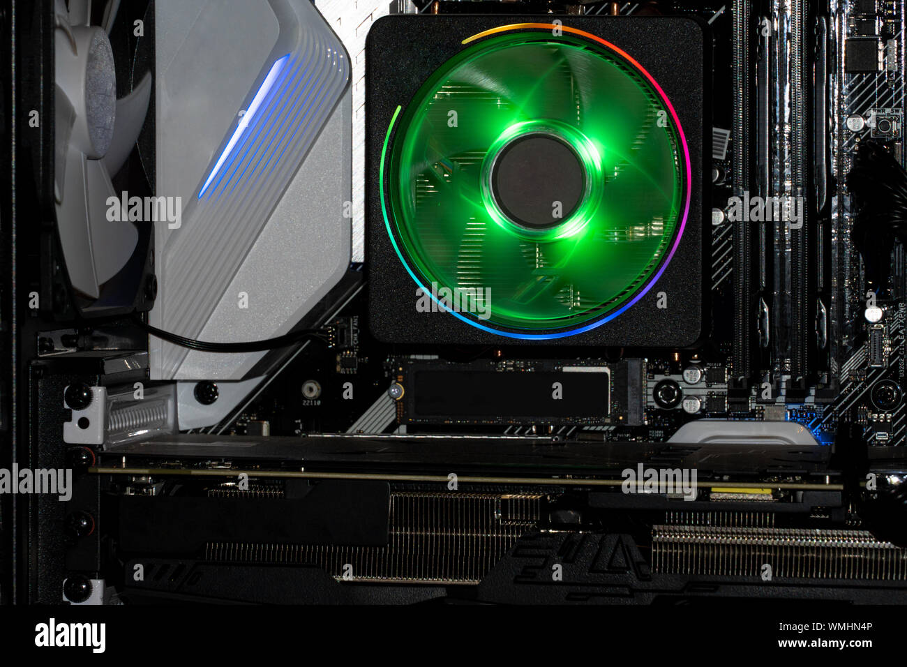 Cooler of processor with neon light. LED Light, CPU Cooler. Computer ...