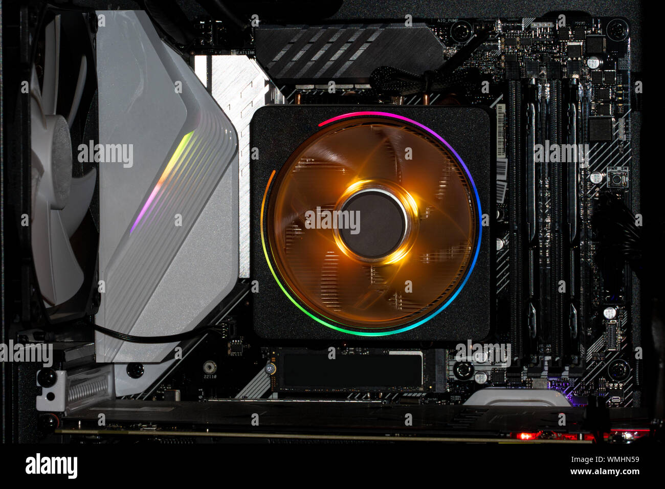 Cooler of processor with neon light. LED Light, CPU Cooler. Computer ...