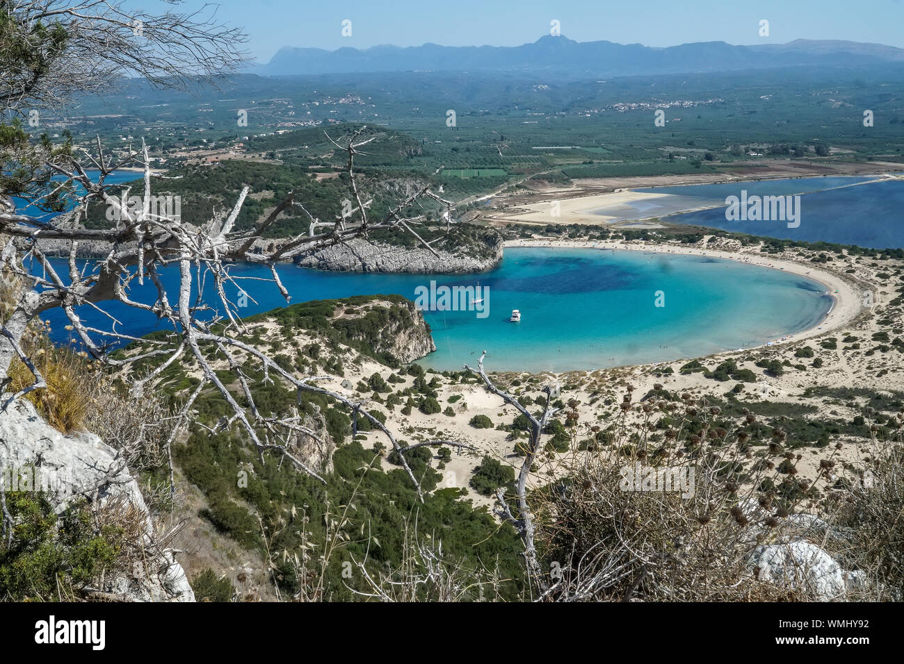 Panoramic aerial view of voidokilia beach, one of the best beaches in ...