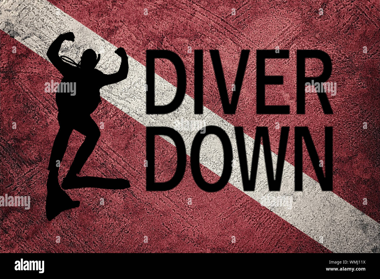 Diver Down Flag, Diver Silhouette, Vintage Style Scuba flag Stock Photo ...