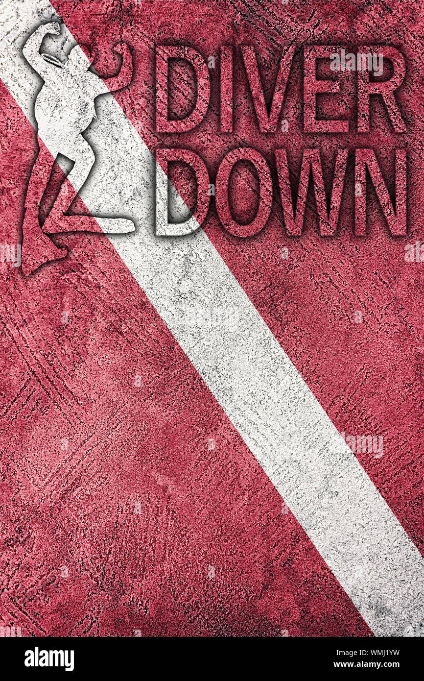Diver Down Flag, Diver Silhouette, Vintage Style Scuba flag Stock Photo ...
