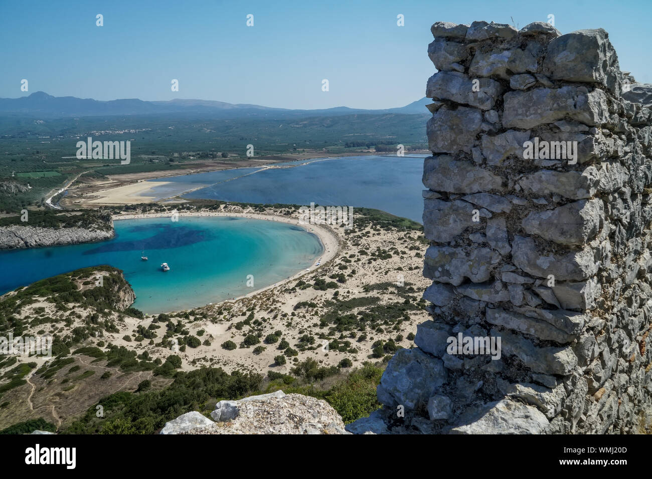Panoramic aerial view of voidokilia beach, one of the best beaches in ...