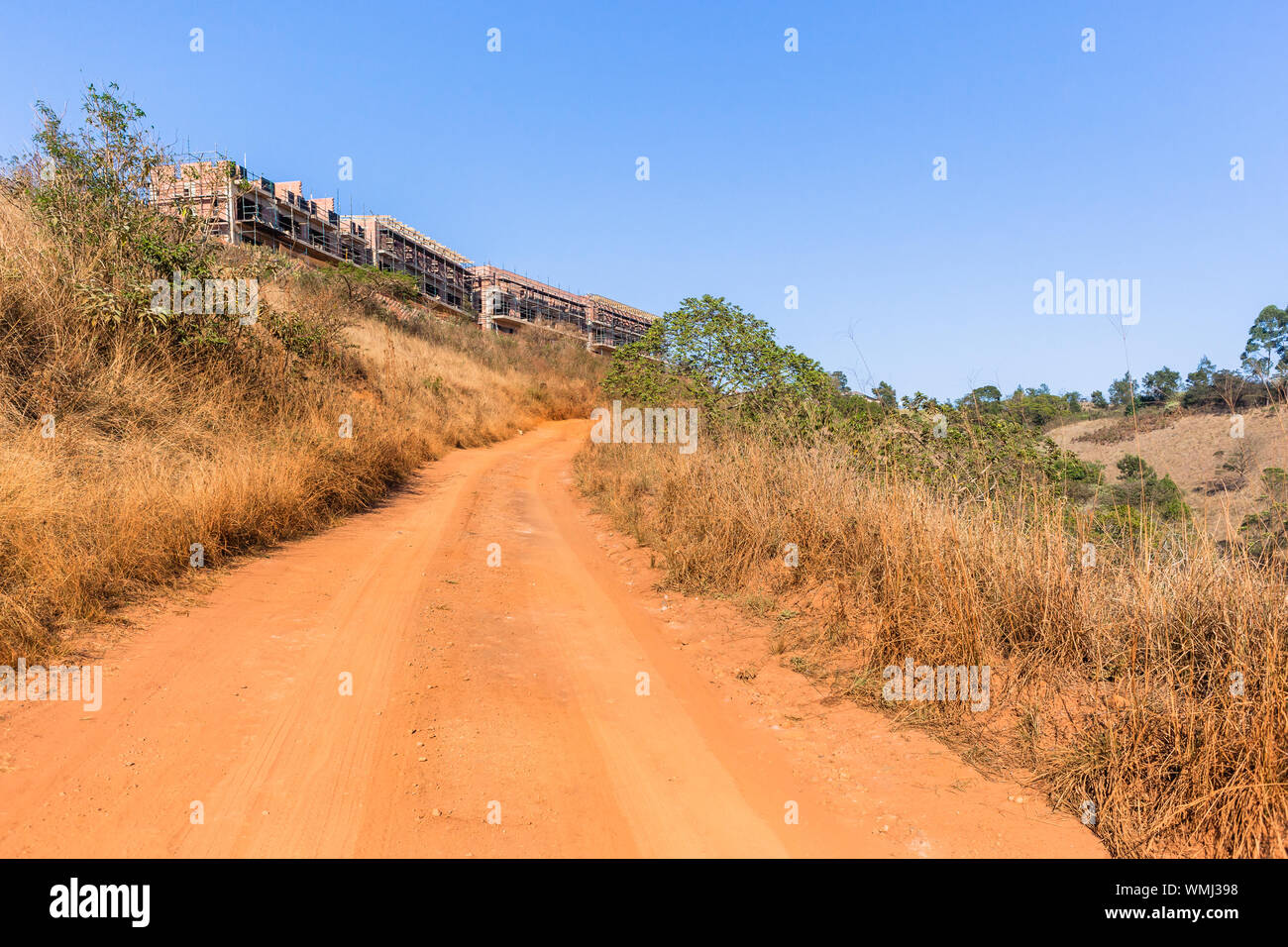New building construction in progress of flat apartments in rural ...