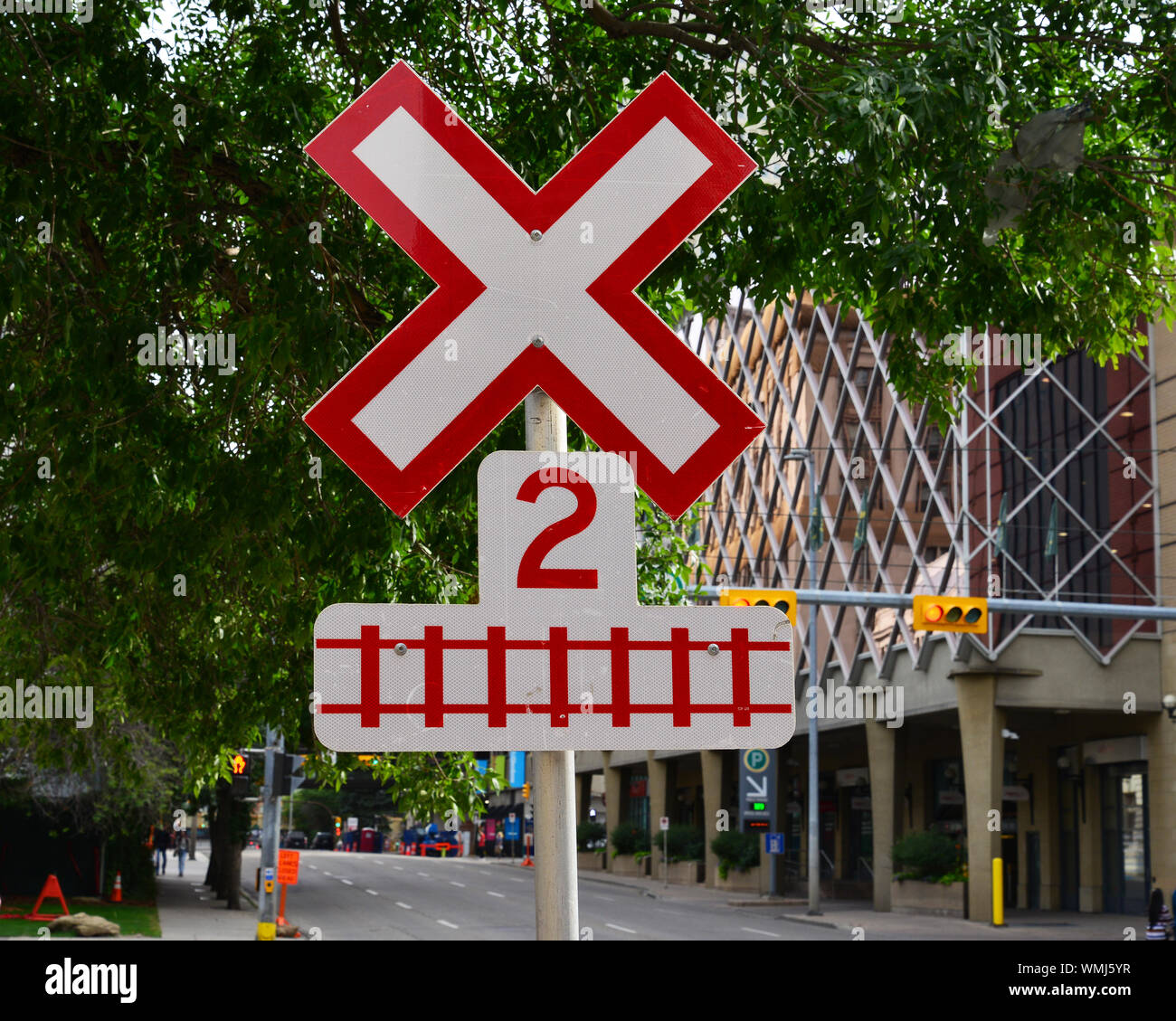 Twin Tram tracks sign at junction of 1St SE and 7th SE, Calgary ...
