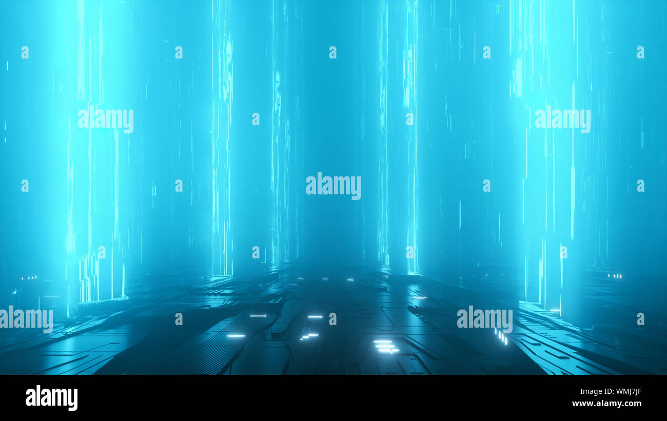 3d render of Sci-fi scene with futuristic city tech surface and ...