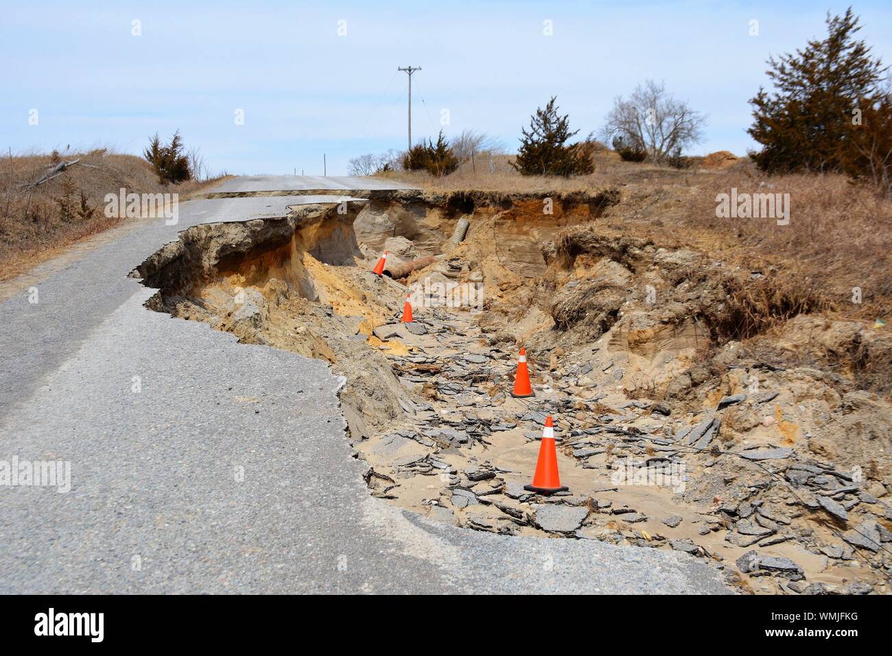 Road destroyed by erosion due to spring thaw and run off Stock Photo ...