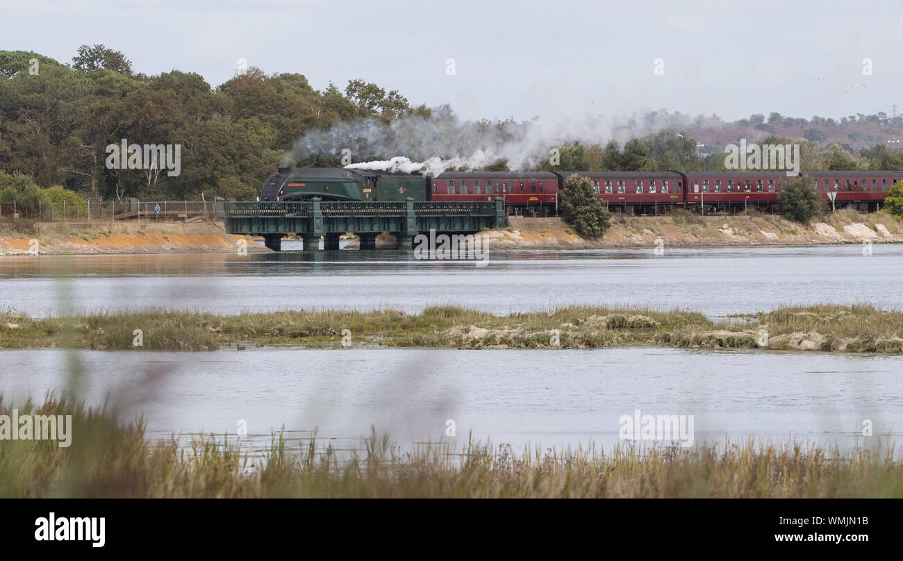 The Dorset Coast Express, pulled by LNER Class 4 steam locomotive Union ...