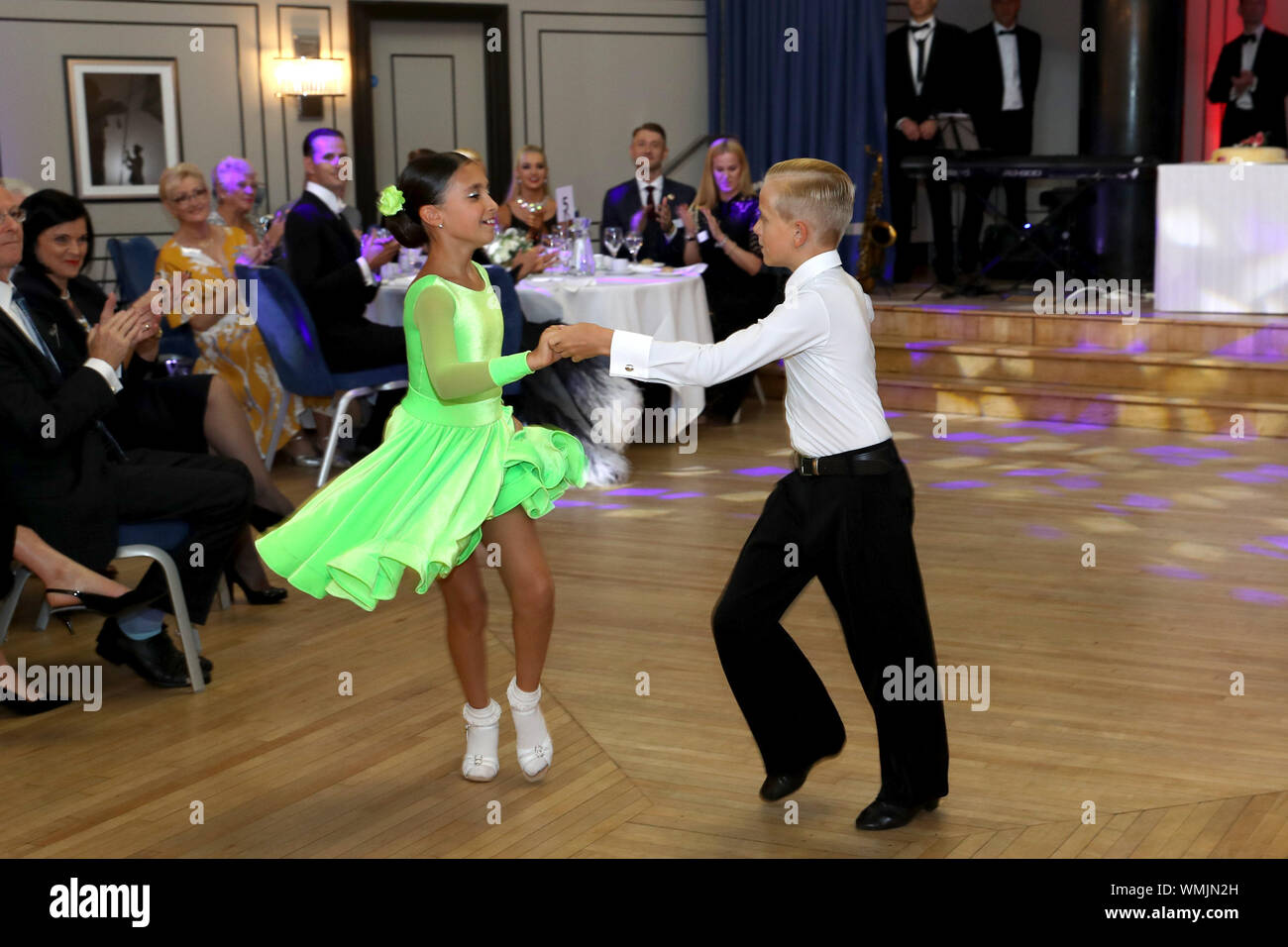 Andrey Chernov, nine, and Kristyna Fatuliaj, 10, during a celebratory ...