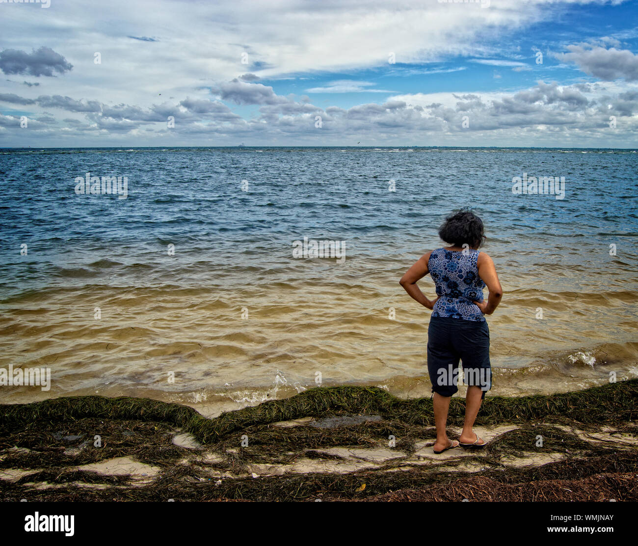 walking alone on beach in deep thought Stock Photo - Alamy