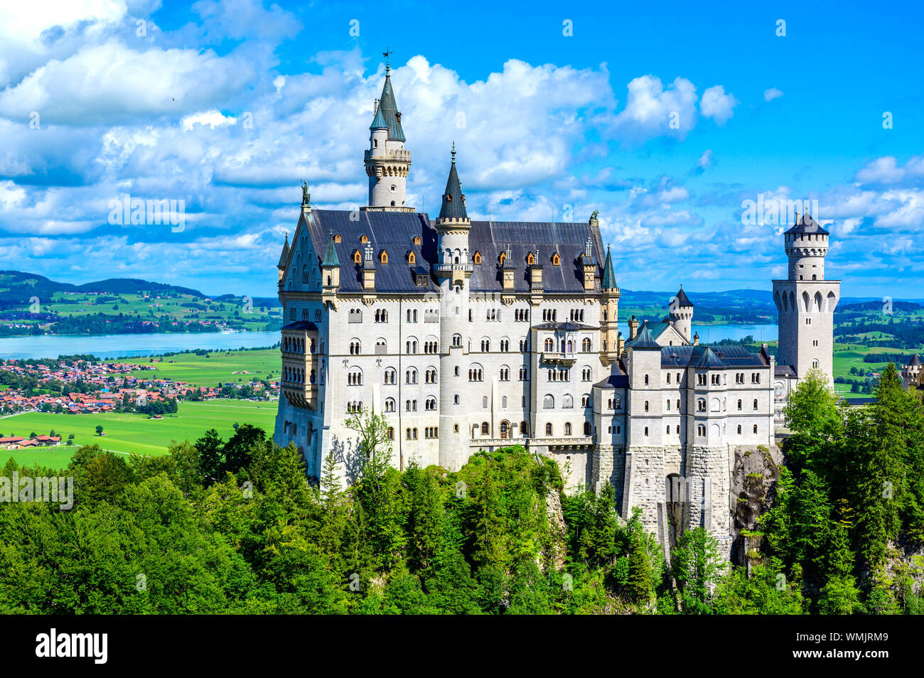 Neuschwanstein Castle in beautiful mountain scenery of Alps- in the ...