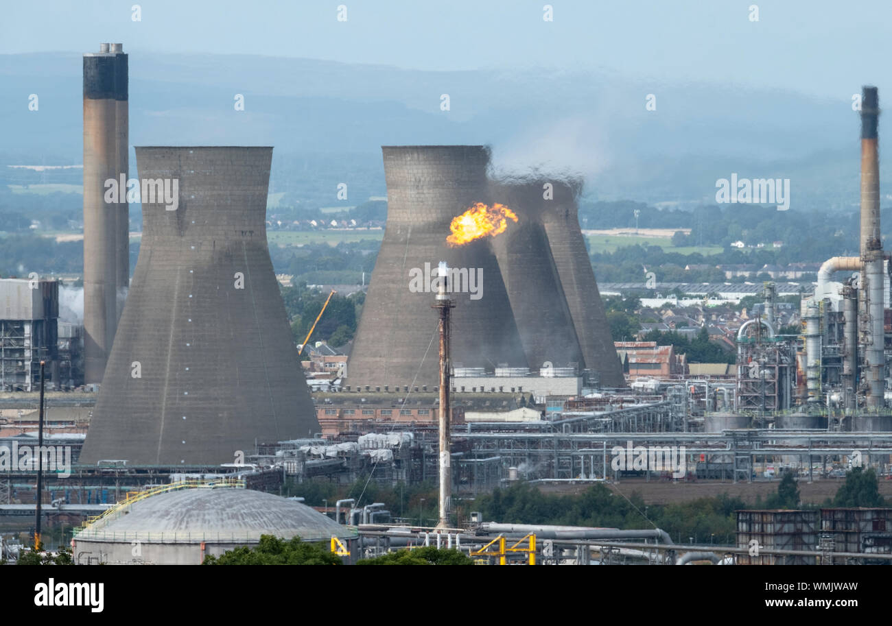 Gas flare stack burning at the Grangemouth oil refinery, Scotland Stock ...