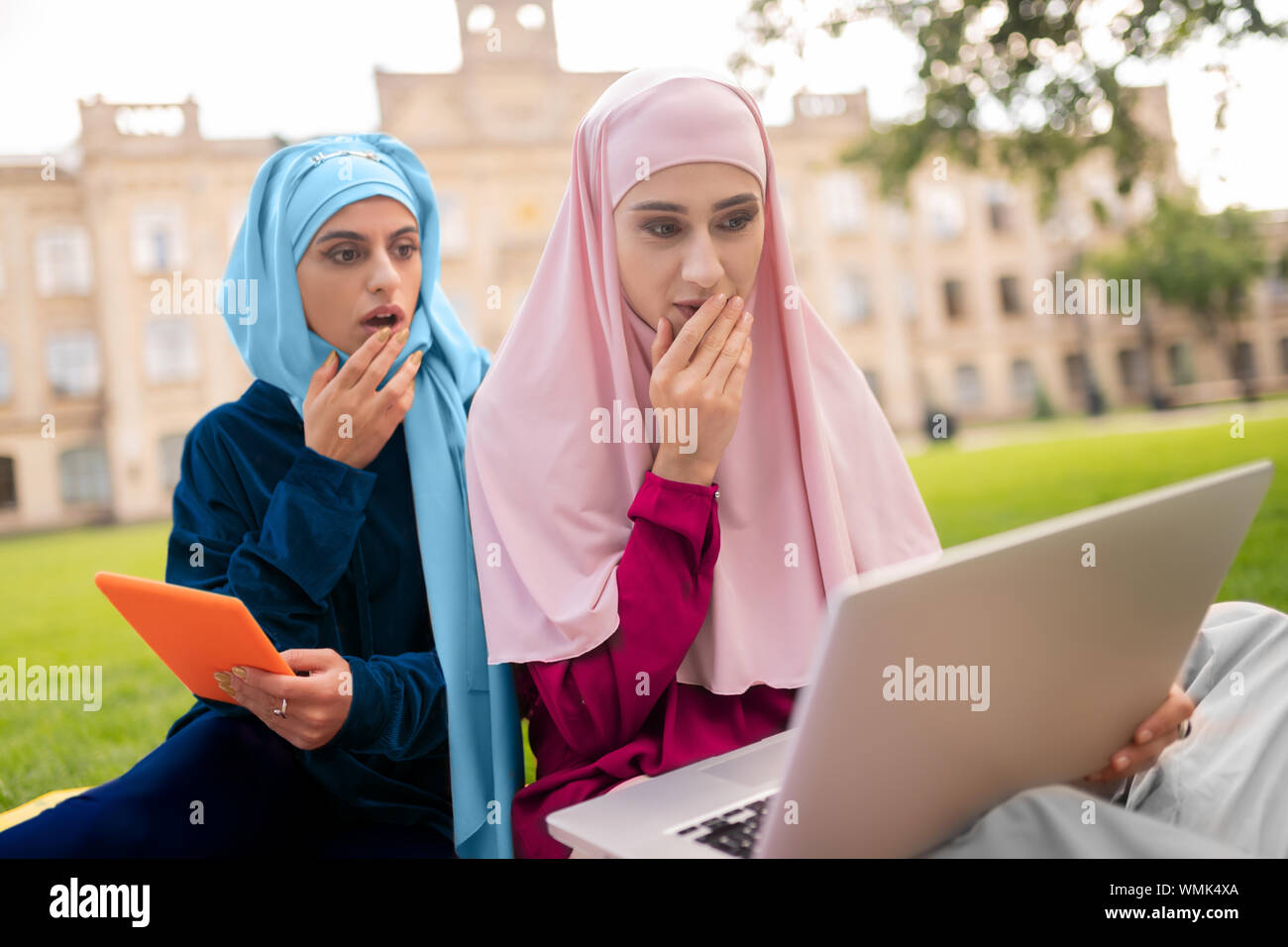 International muslim students studying before classes together Stock ...