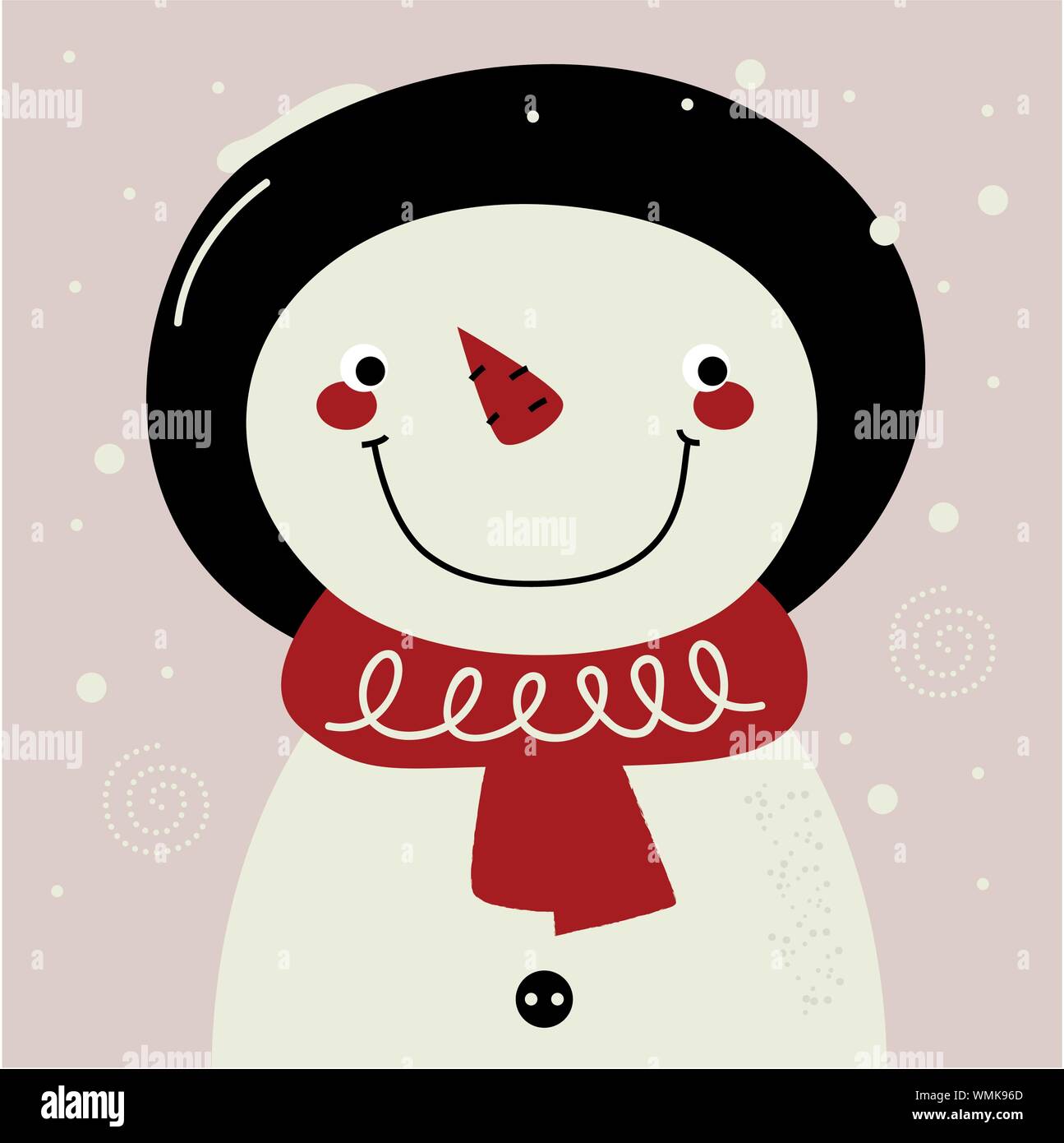 Retro Snowman with red Scarf on snowing background Stock Vector Image ...