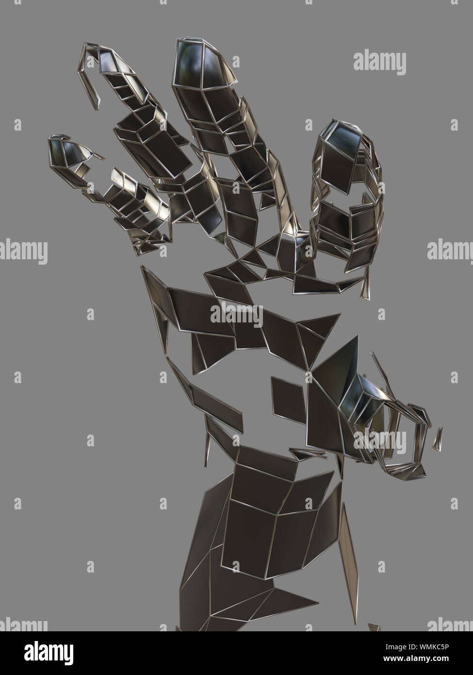 Abstract robot hand. Metal hand on grey background. 3D illustration ...