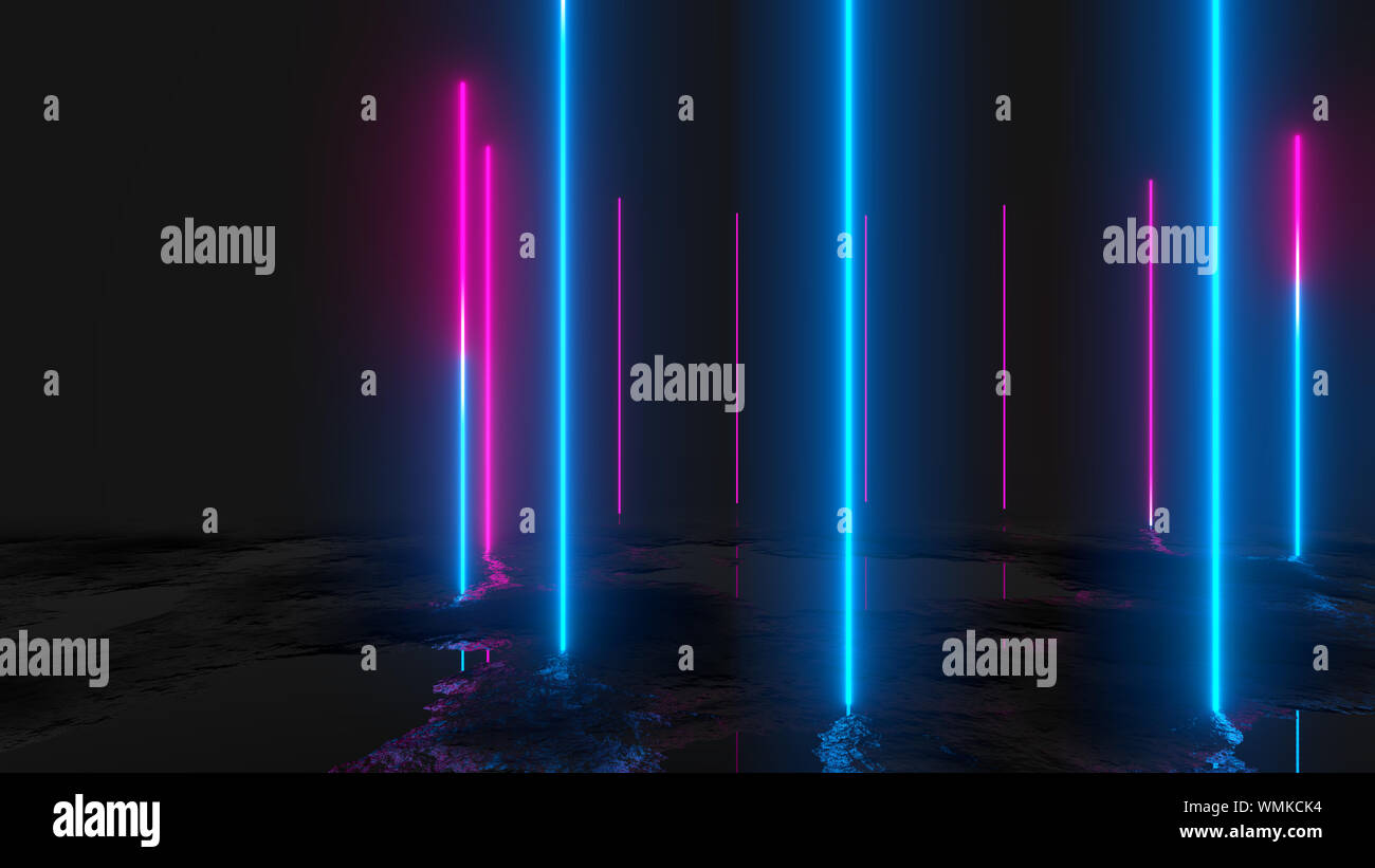 Glowing vertical neon lines, abstract background, 3D illustration Stock ...