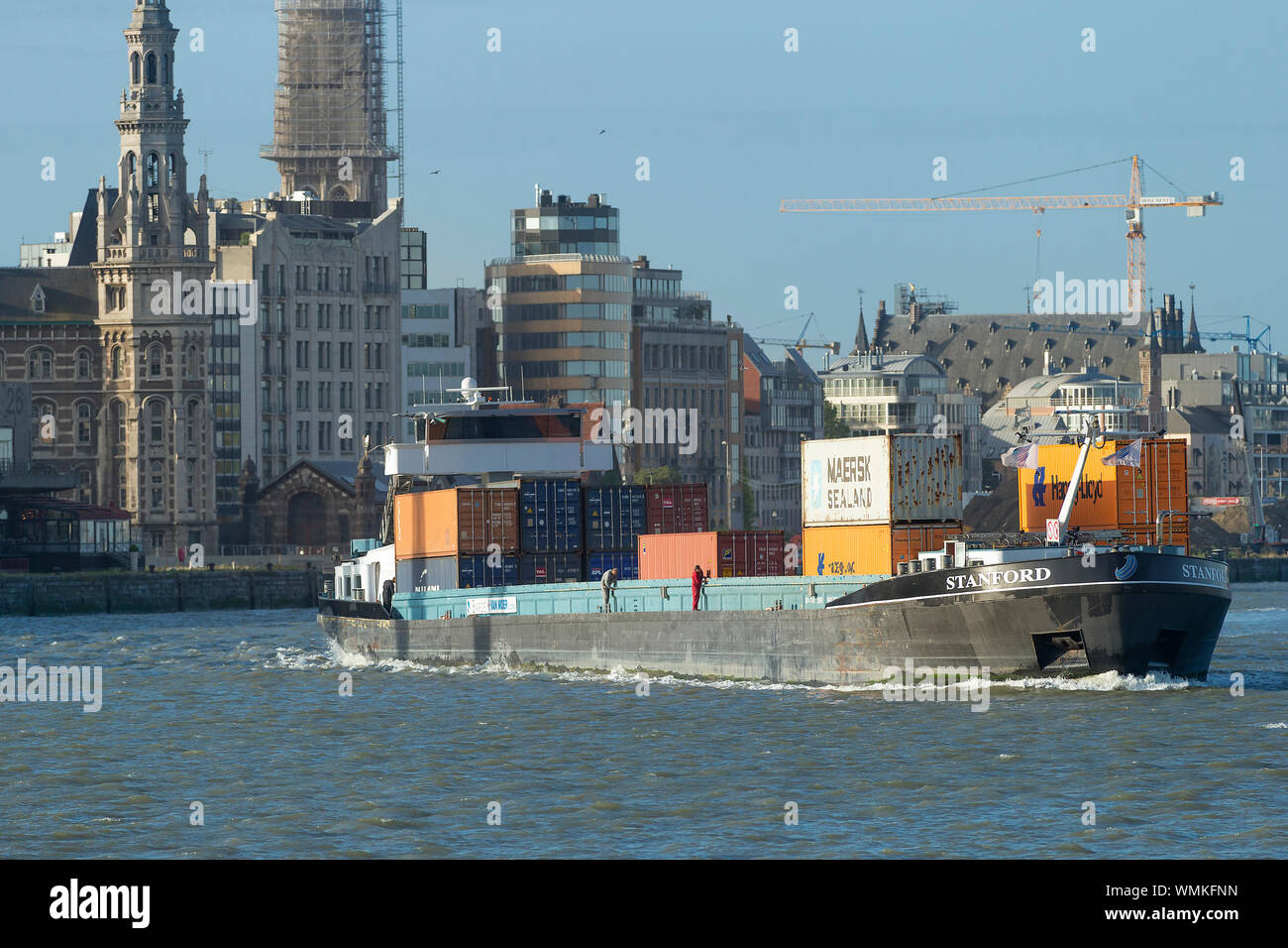 Ship passing the harbour of Antwerp Stock Photo - Alamy