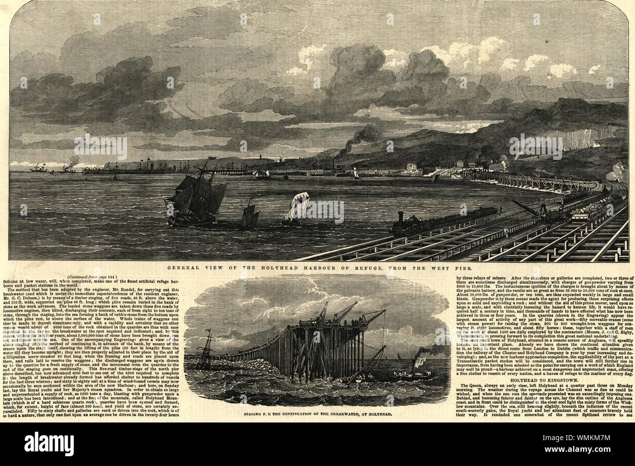 The Holyhead harbour of refuge, from the west pier. Wales. Ports 1853 ...