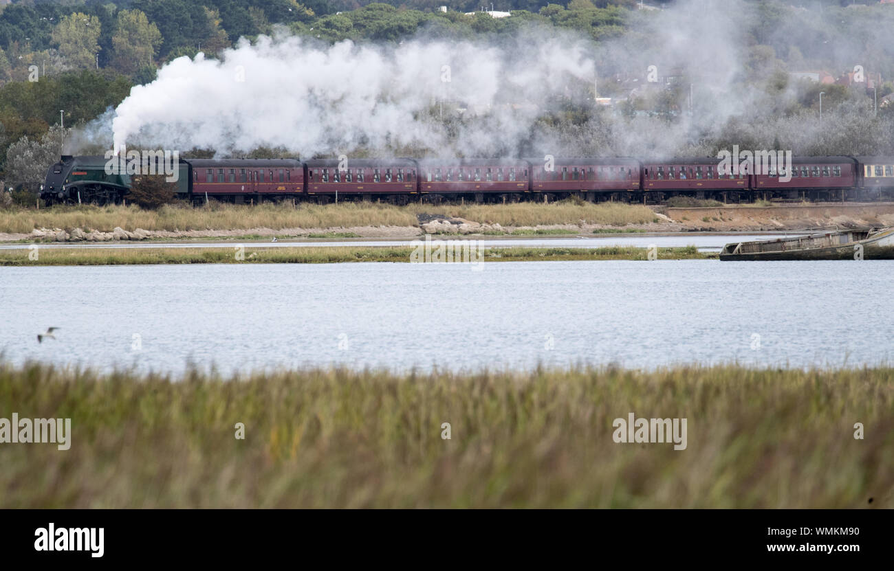 The Dorset Coast Express, pulled by LNER Class 4 steam locomotive Union ...